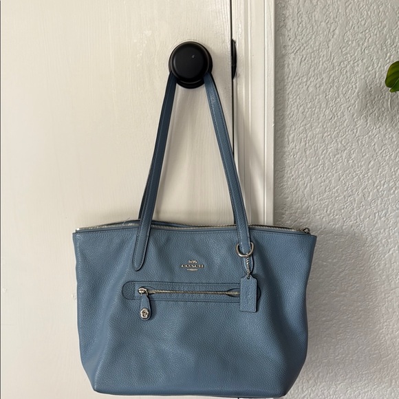 Coach | Bags | Coach Blue Leather Tote With Classic Design | Poshmark